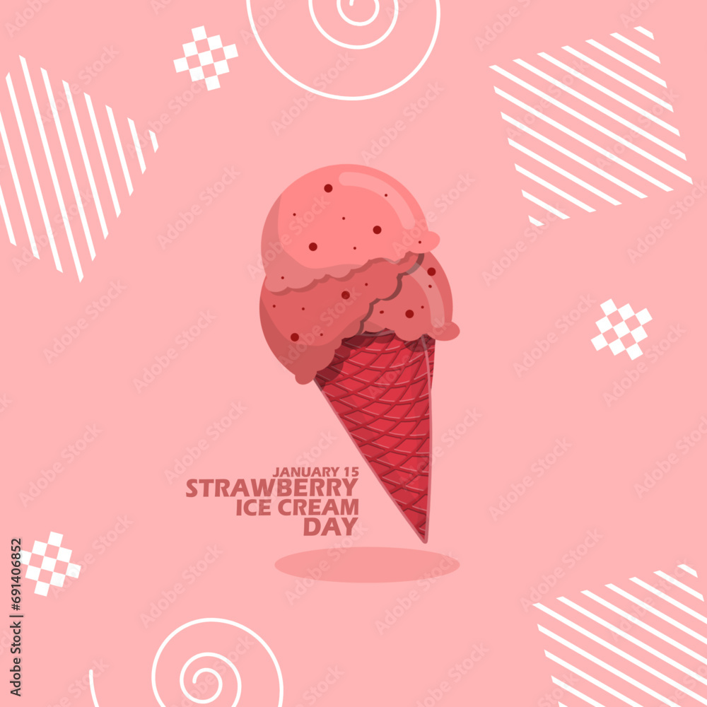 National Strawberry Ice Cream Day event banner. A triple layer of ...