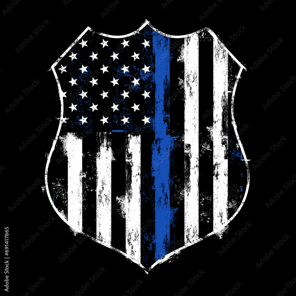 Thin Blue Line American Police Flag Badge. Illustration US Police Flag ...