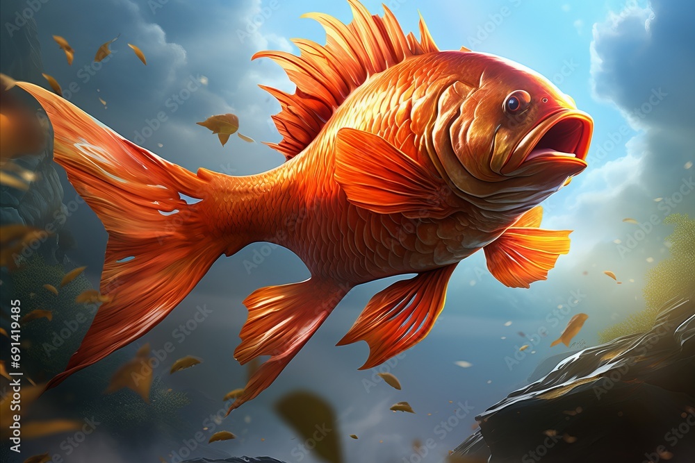 Aggressive wild predatory fish swimming with its mouth wide open in the ...