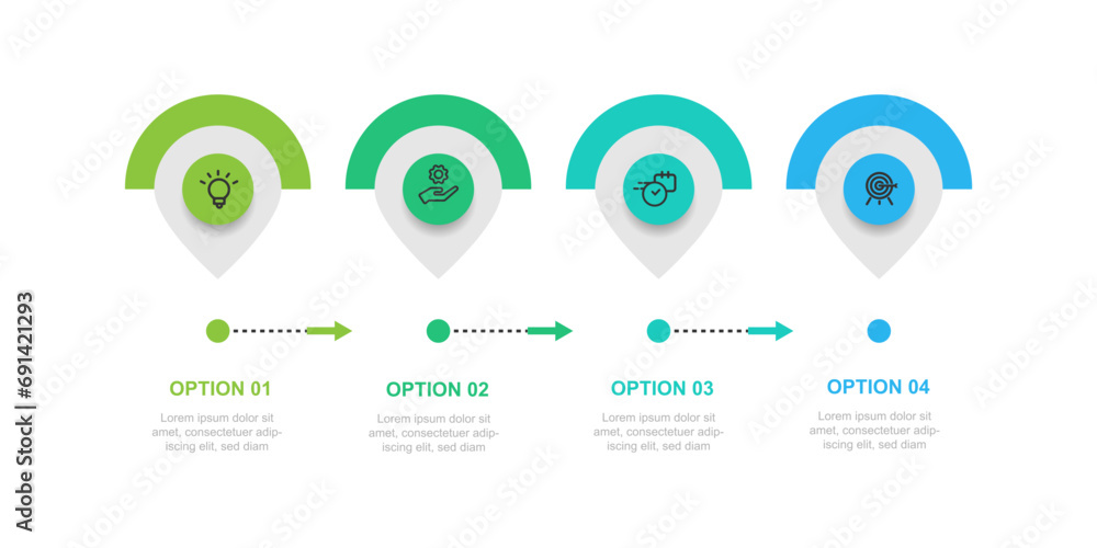 4 step process infographic template vector element with icons for ...