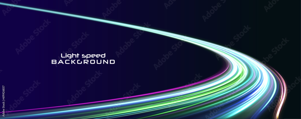 Racing cars dynamic flash effects city road with long exposure. Neon ...
