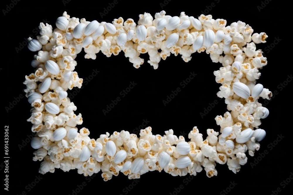 dense frame of popcorn kernels creating an artistic border around a ...