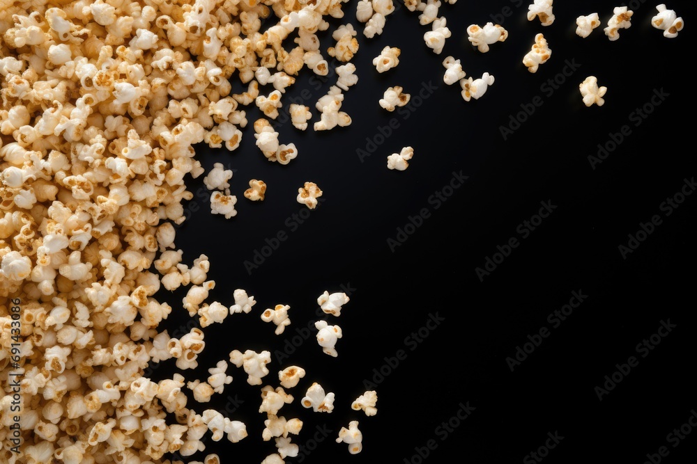 Popcorn kernels creating a natural frame on a black background, perfect ...