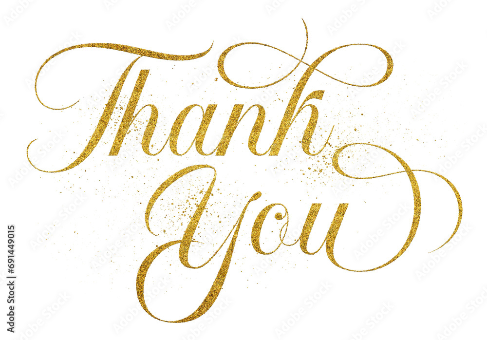 Thank You written in elegant script lettering with golden glitter ...