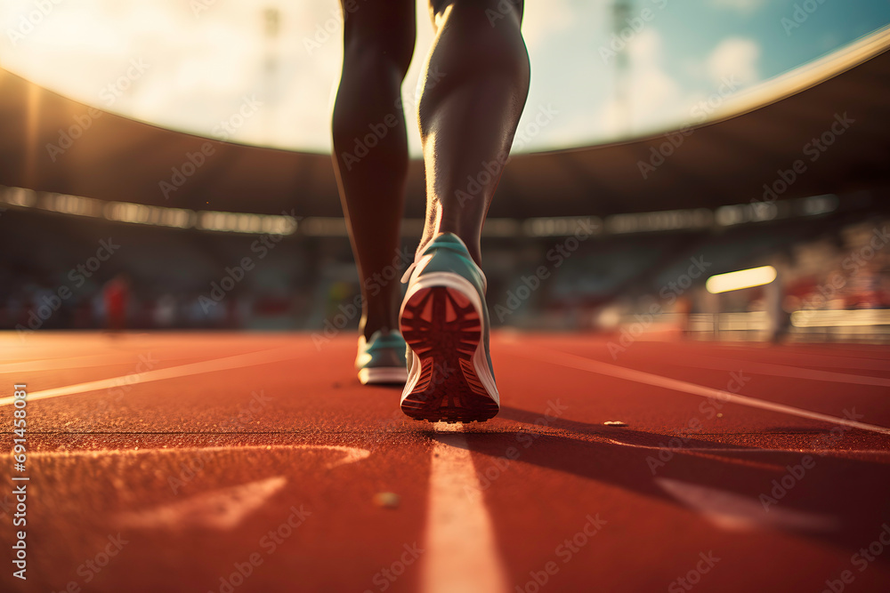 back view of runners at stadium in motion ai generated art Stock Photo ...