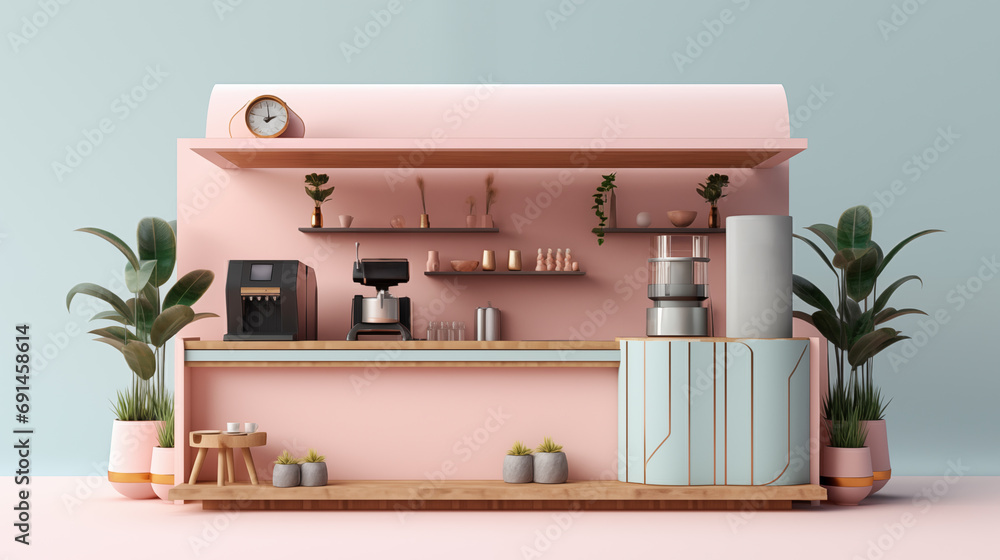 Coffee sampling and selling booth, Coffee shop design, Cute pastel ...