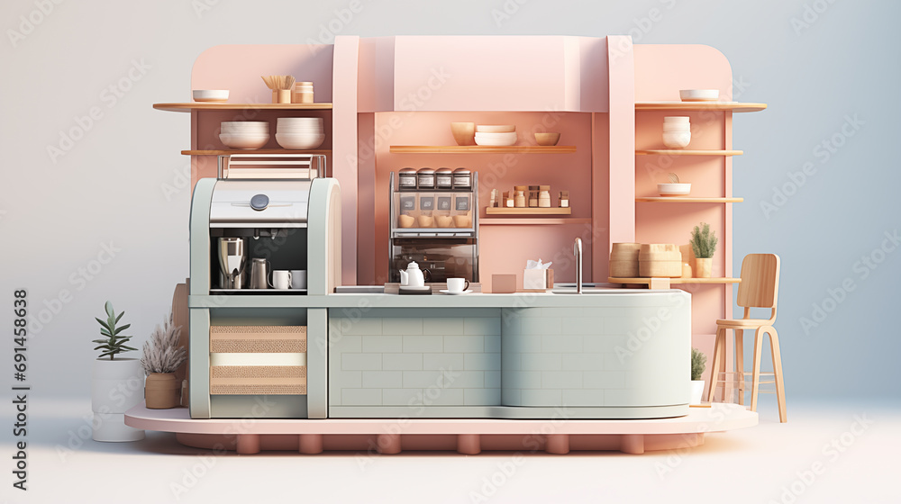 Coffee sampling and selling booth, Coffee shop design, Cute pastel ...