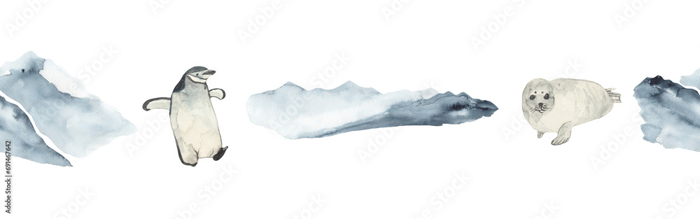 Seamless border with northern animals. Childish illustration of cute ...