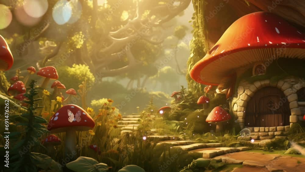 Fairyland Fantasy forest and mushroom cartoon animation, moving video ...