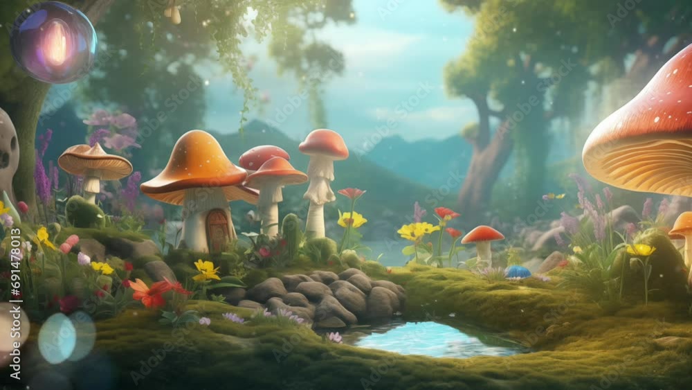 Fairyland Fantasy forest and mushroom cartoon animation, moving video ...