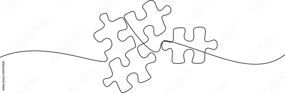 continuous single line drawing of jigsaw puzzle pieces, line art vector ...