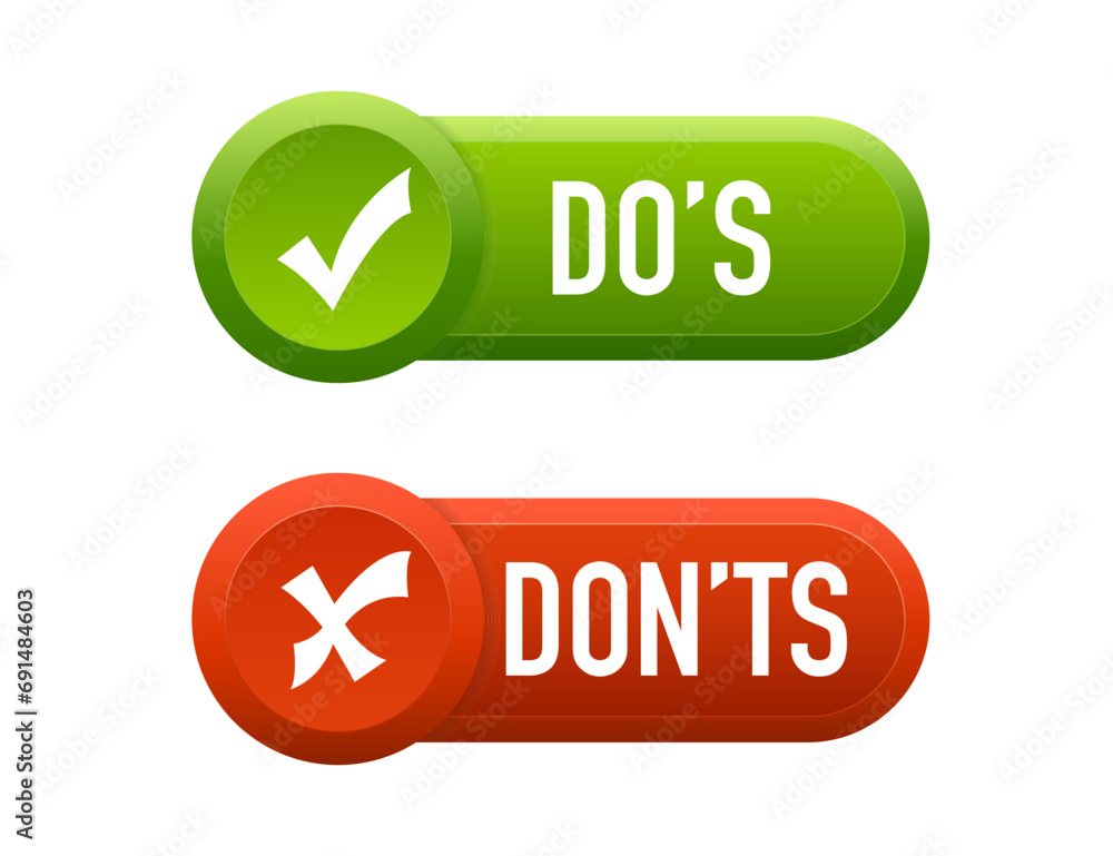 Do and Don't icons. Check mark and cross. Like and dislike symbols ...