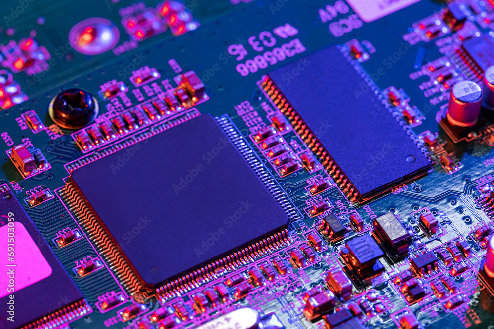 Electronic circuit board close up. Background with digital circuit ...