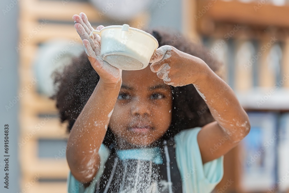 african afro black daughter kids sifting flour powder and sprinkling ...