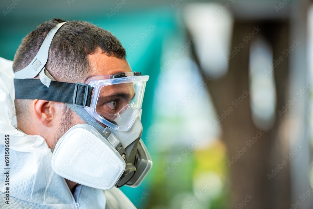 Male inspector team investigate danger chemical gas leak spill with ...