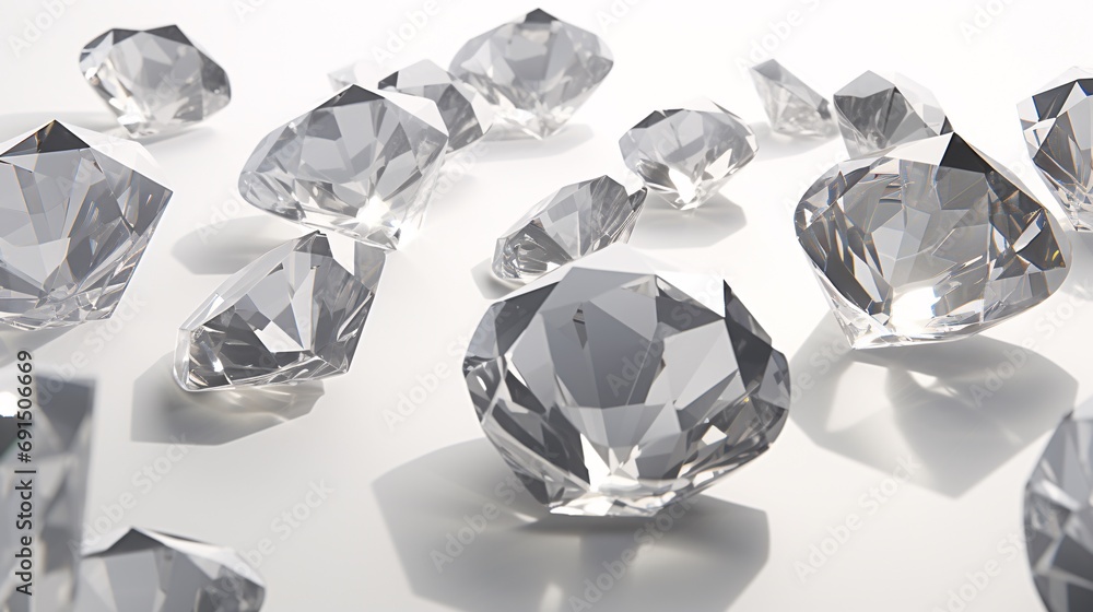 Detailed view of assorted diamonds in various shapes and dimensions ...