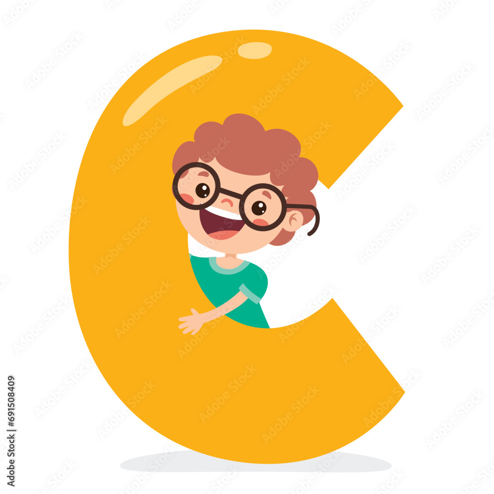 Cartoon Kid Posing With Alphabet Letter Stock Vector | Adobe Stock