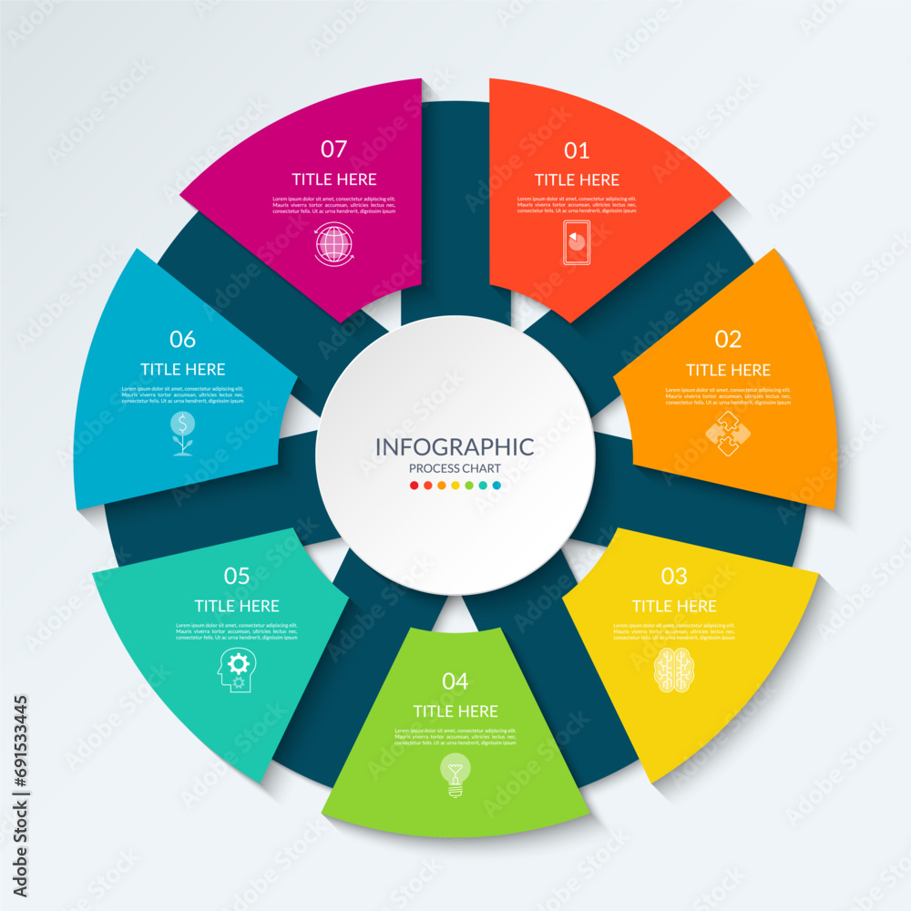 Infographic circle with 7 options, parts. 7-step cycle diagram for ...