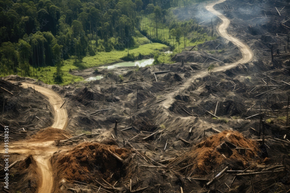 Environmental Problem Of Deforestation Captured From Above. Сoncept ...