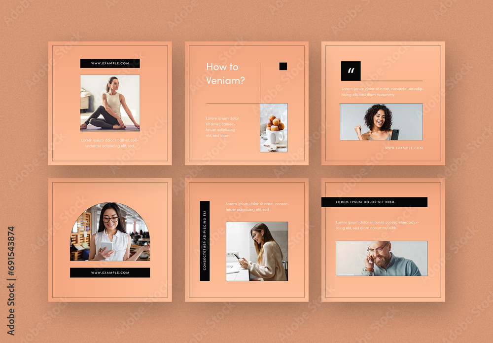 Minimal Social Layouts With Peach and Black Accent Stock Template ...