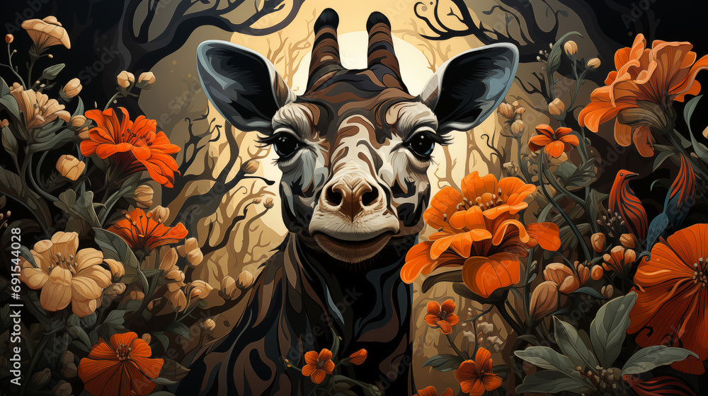 The giraffe's block print art captures the essence of its towering ...