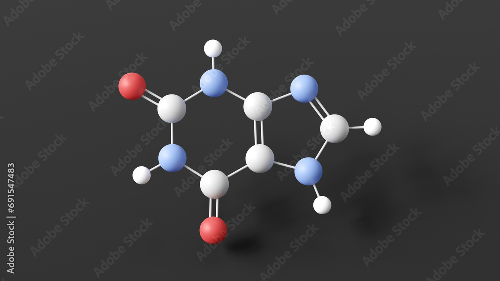 xanthine molecular structure, archaically xanthic acid, ball and stick ...