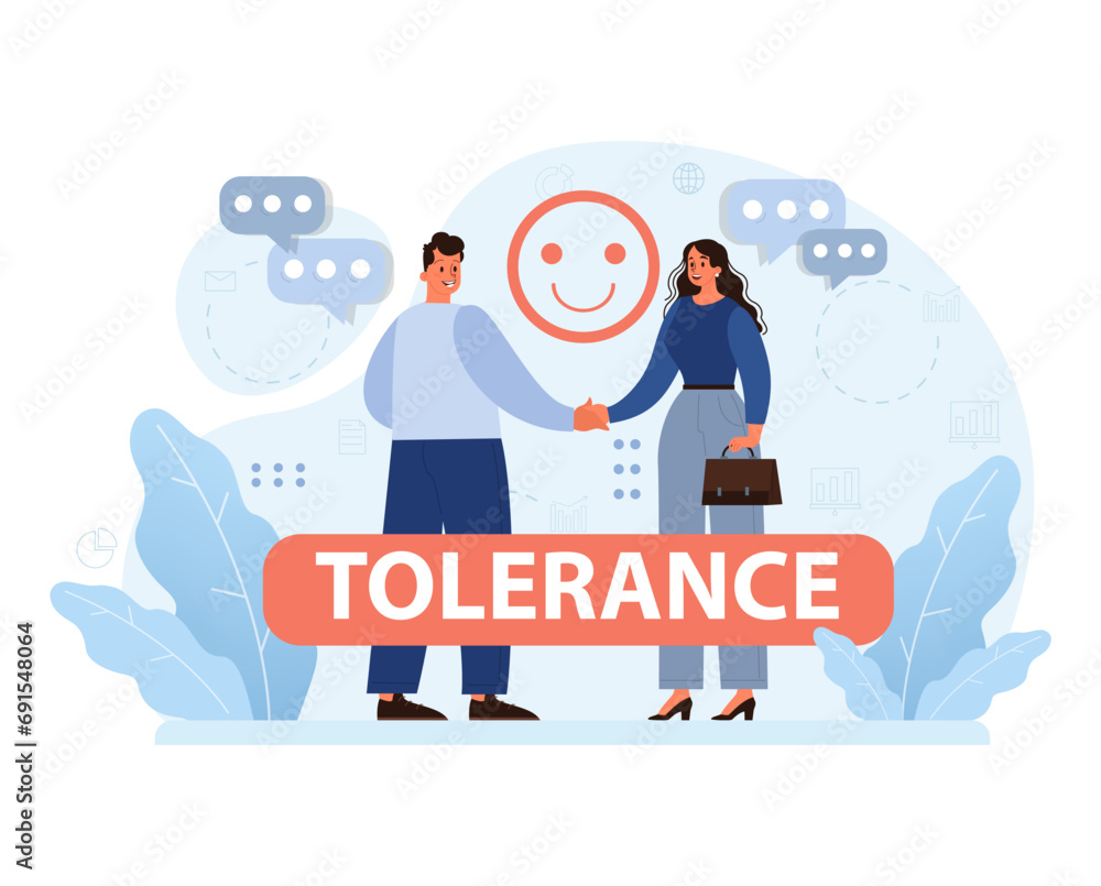 Promoting tolerance in the workplace. Man and woman shaking hands ...