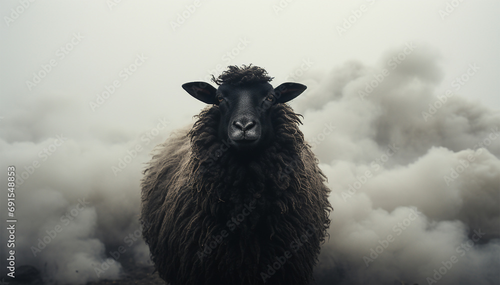 Lonely black sheep. Standing out of the crowd. Dare to be different ...