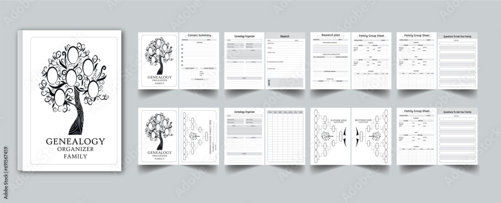 Genealogy Workbook Organizer planner layout design template with family ...