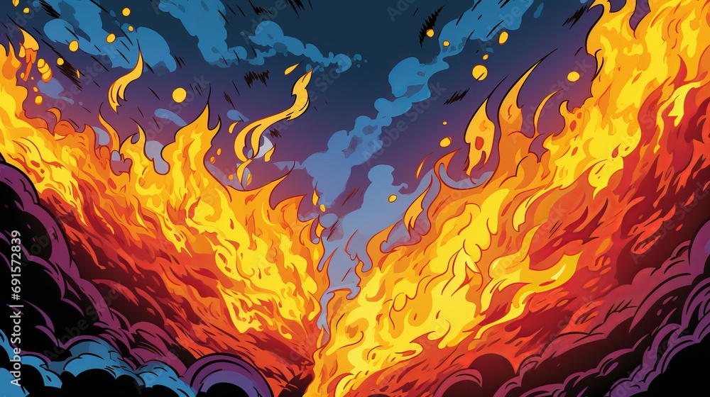 Fantastic fire and smoke backgrounds from a comic book. Hand-drawn ...