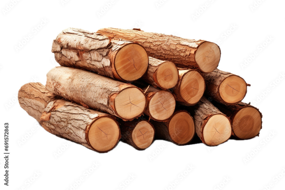 a stack of logs in a 3/4 view, isolated and transparent PNG in a ...