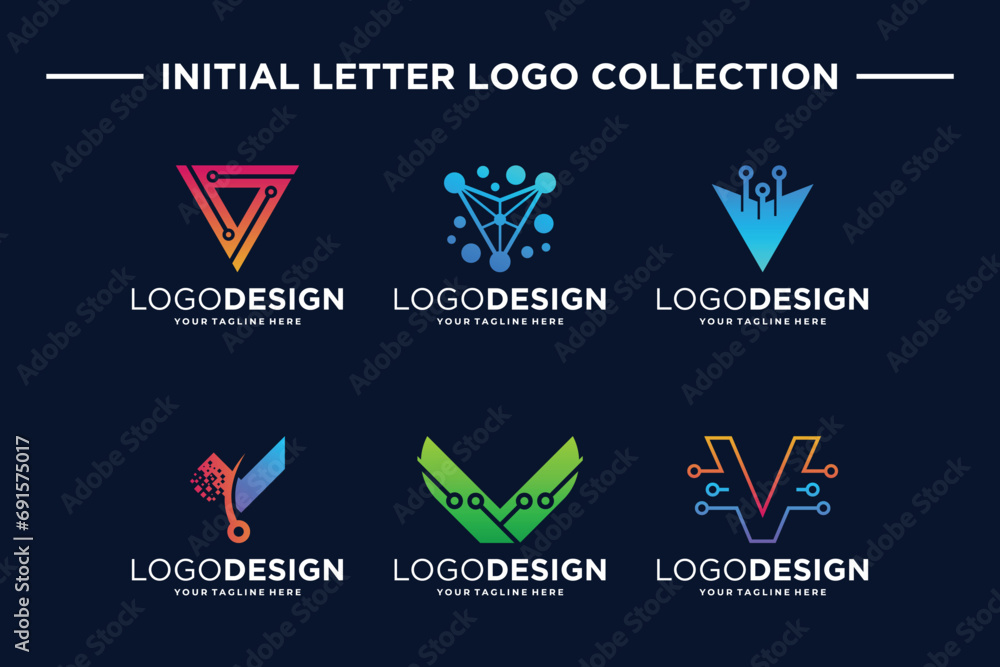 Collection of letter V digital technology logo designs. Stock Vector ...