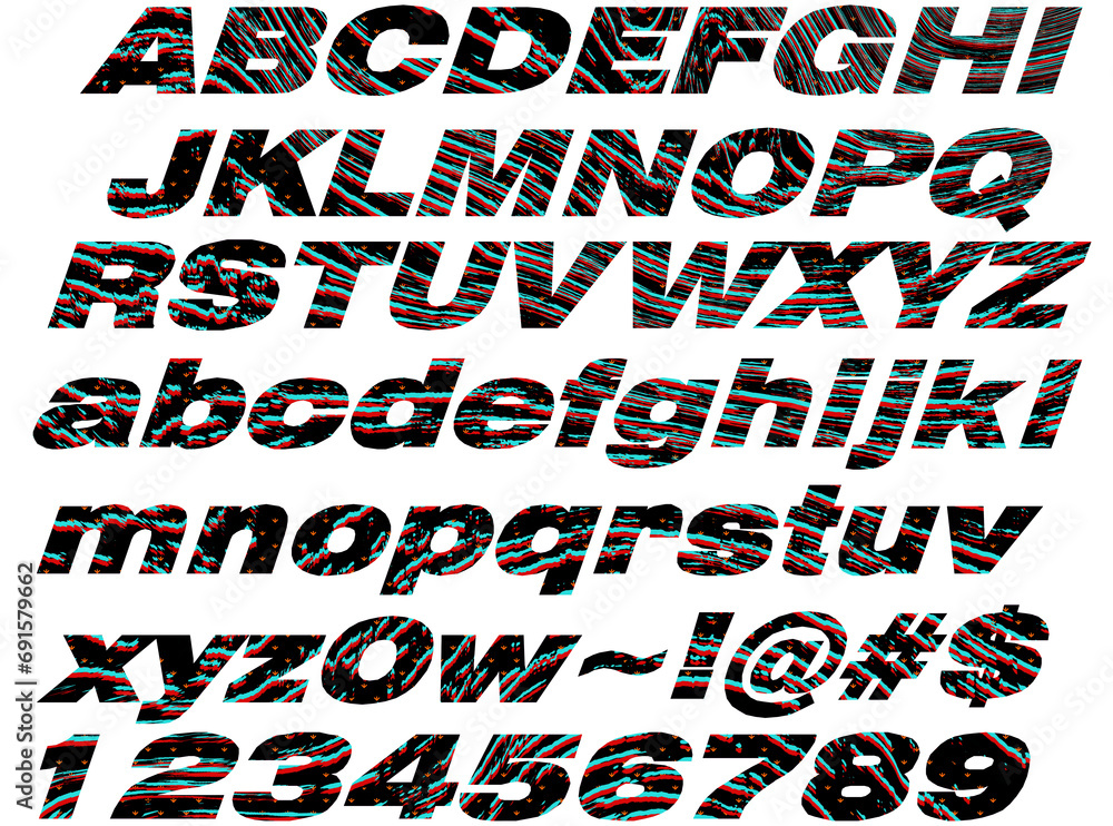 alphabet with paint streak liquid texture, using red and blue 3d ...