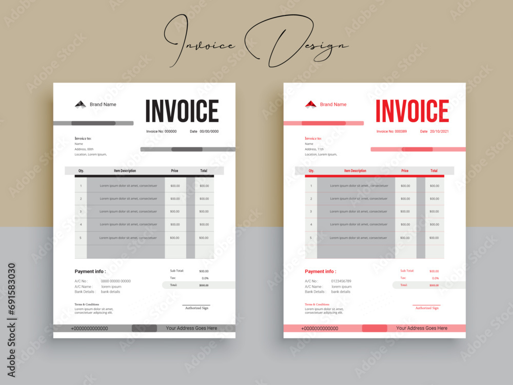 Clean invoice template vector design. Invoice Design. Business invoice form template. Invoicing ...
