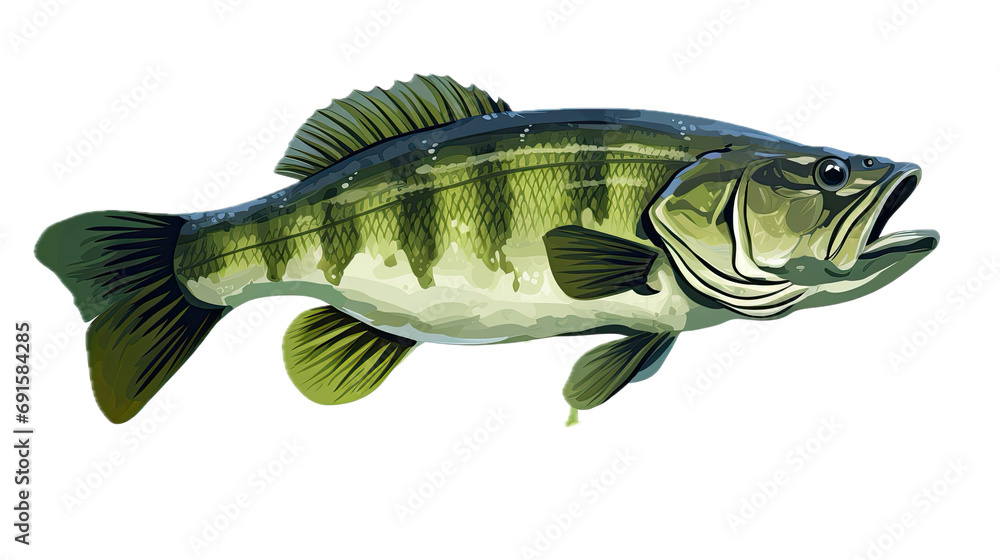 a Largemouth Bass, fish, side view, in a PNG, Fishing-themed, isolated ...