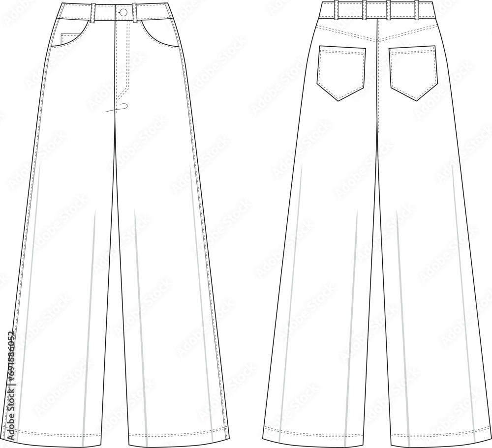 Women Flared Denim, Wide Leg Jeans, Jeans Front and Back View fashion ...