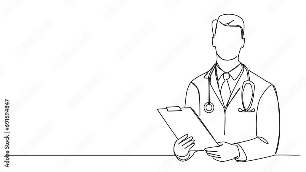 animated continuous single line drawing of physician with stethoscope ...