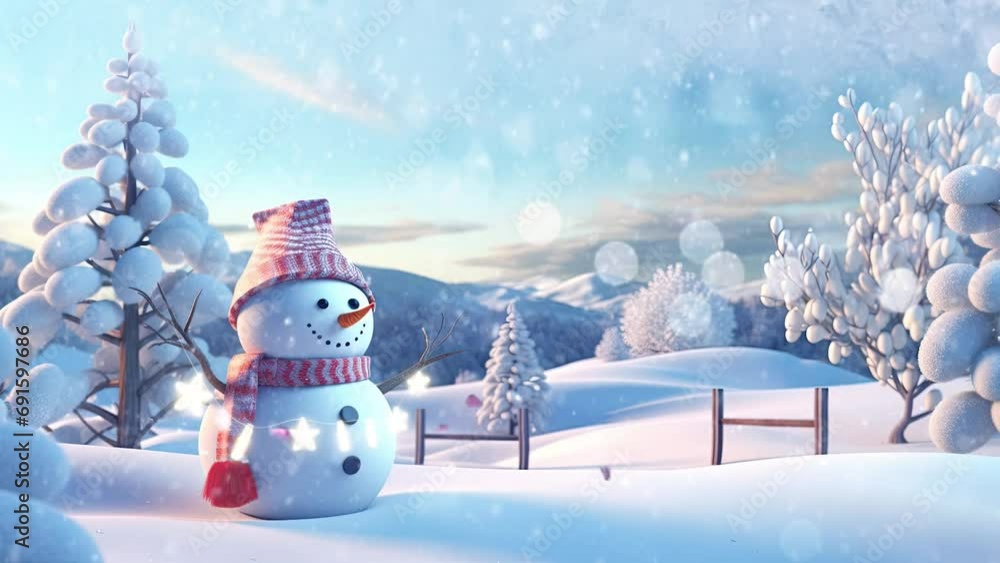 Animated Christmas concept decorations with a snowman with tree in ...