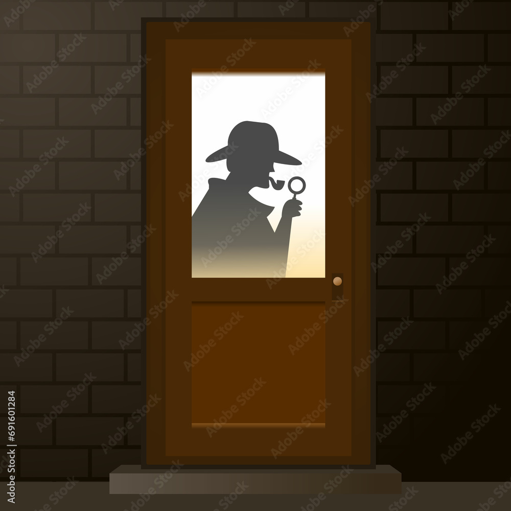 Detective silhouette flat illustration. Mysterious design features a ...