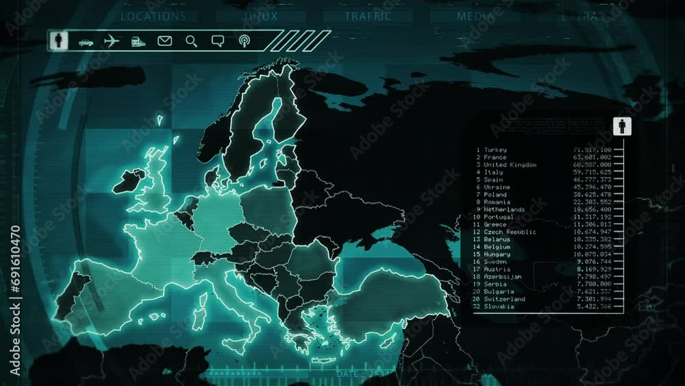 Information chart over European Map with country Borders. Airports ...