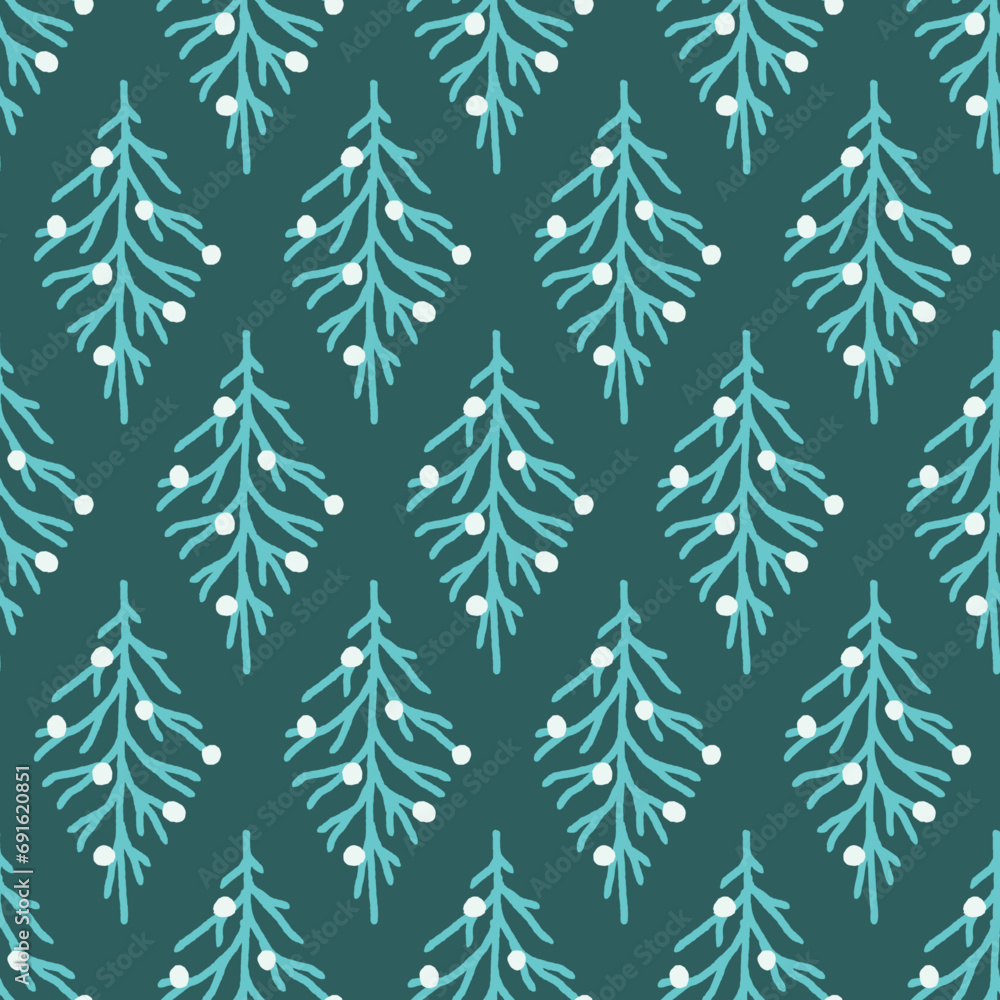 Seamless vector pattern with hand-drawn juniper sprigs with berries in ...
