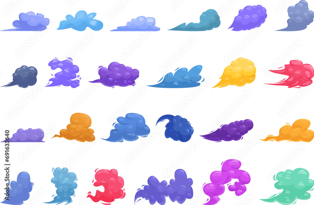 Speed smoke icons set cartoon vector. Car dust dirty. Smog heavy Stock ...