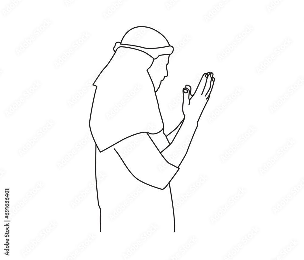 Vector drawing of Muslim man praying line art hand drawn Stock Vector ...
