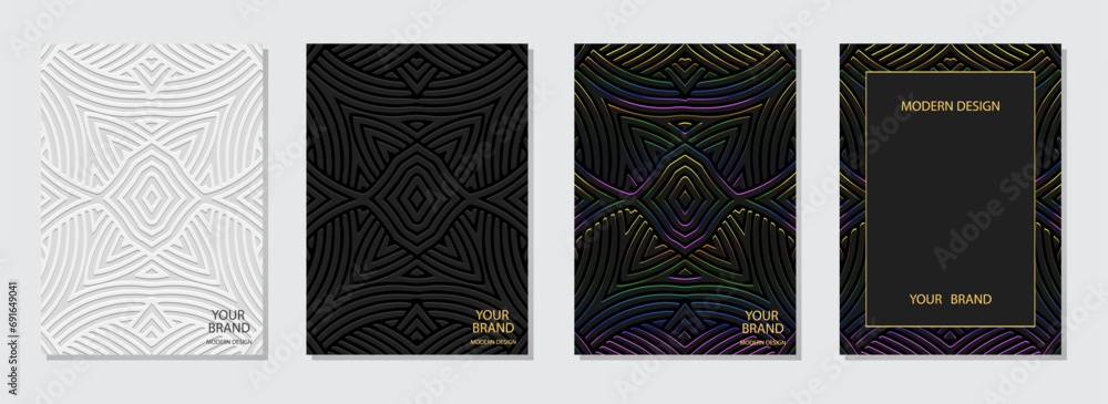 Set of holiday covers, templates. A collection of embossed, geometric ...