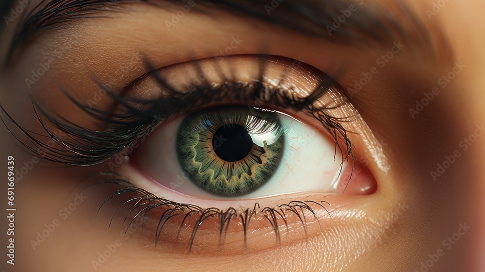 a close up of a person's eye with long lashes and a green eyeball in ...