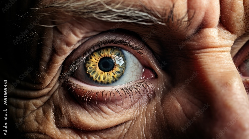 a close up of an old man's eye with an eyeball in the center of the ...