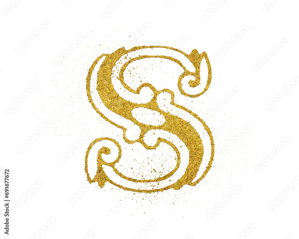 Decorative letter S with golden glitter effect isolated on transparent ...