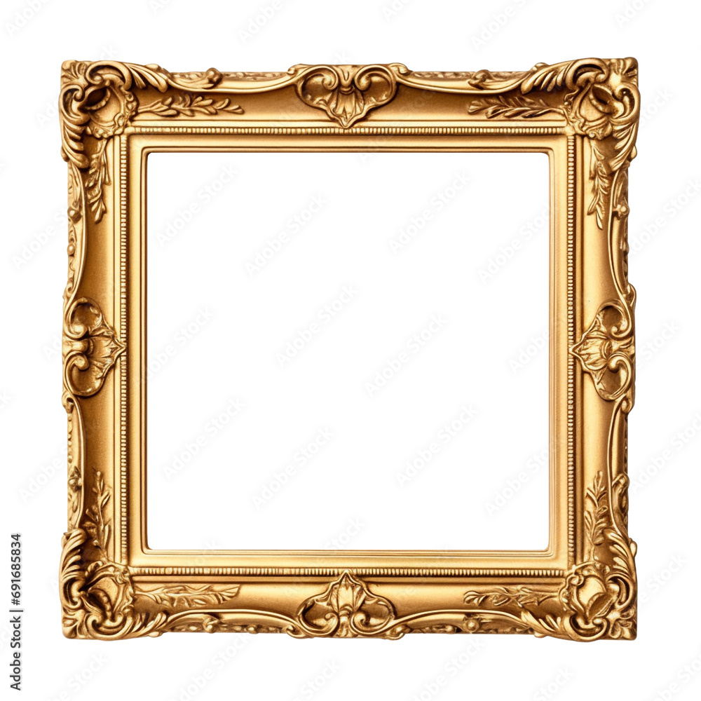 Vintage Baroque Square Gold Frame isolated on transparent background ...