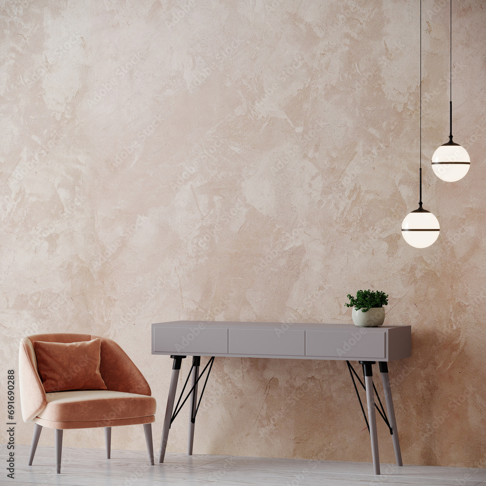 ภาพประกอบสต็อก Peach fuzz interior room trend color year 2024. Texture ...