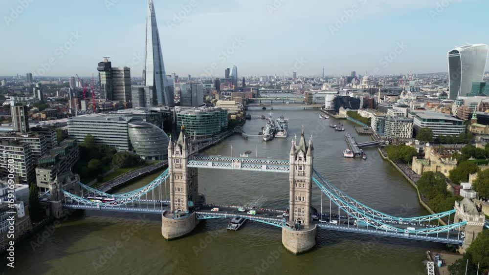 Iconic Tower Bridge Aerial drone View of Tower Bridge, Skyline. United ...